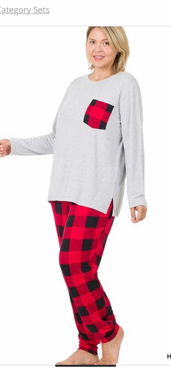Zenana Lounge Wear 2 piece set Grey & Red Plaid – Shabby Chic West Texas